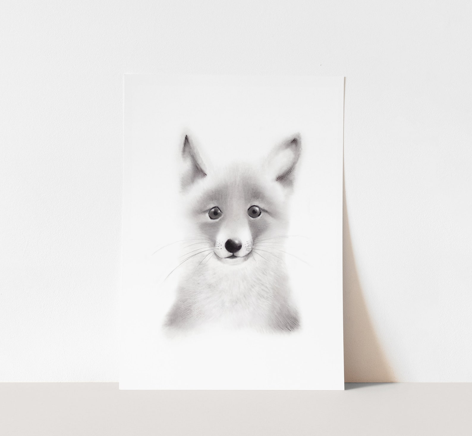 Fox Nursery Art, Pencil Drawing, Baby Animal Face, Woodland Print, Fox ...