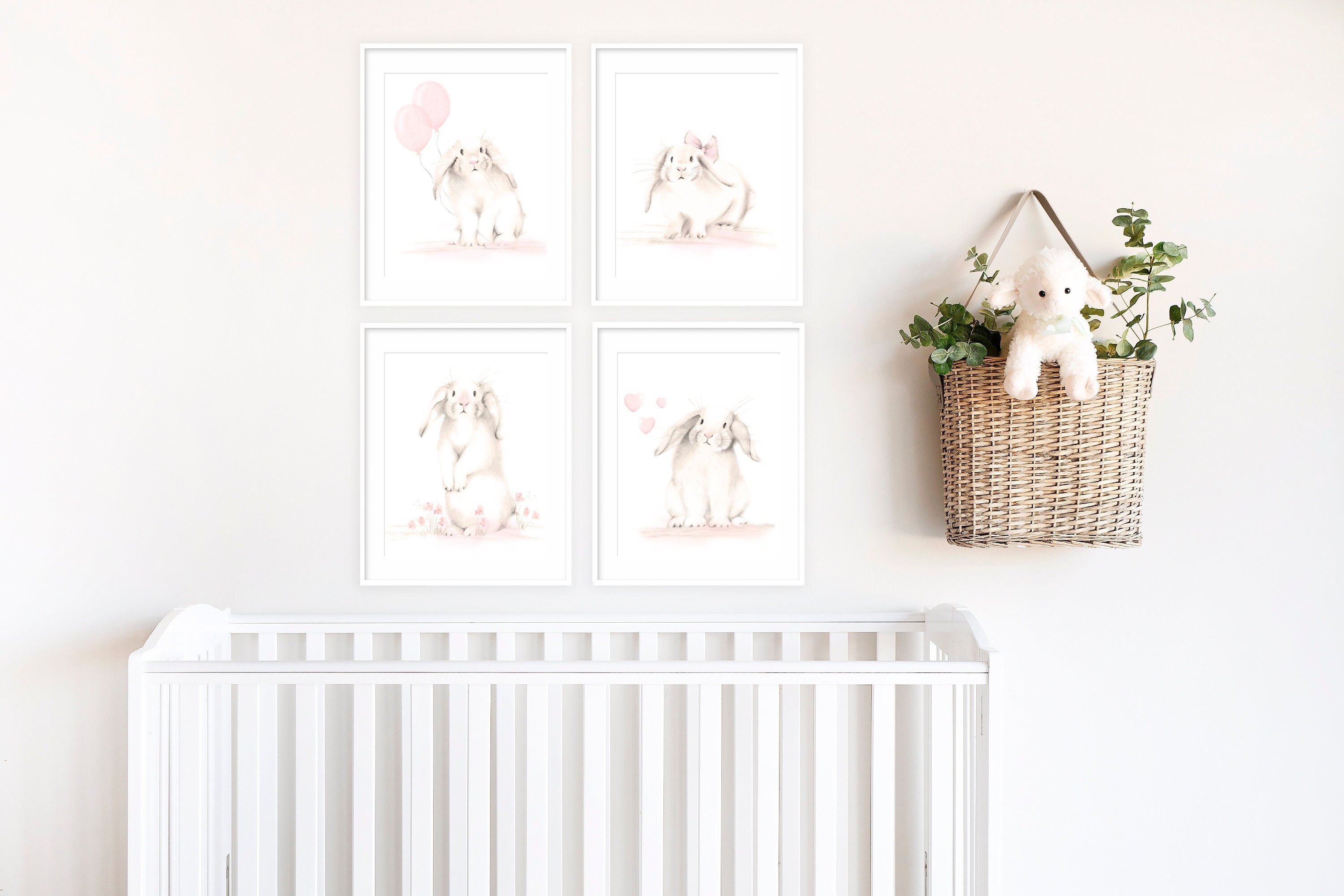 Bunny Nursery Decor Set of 4 Rabbit Sketches for Nursery - Etsy