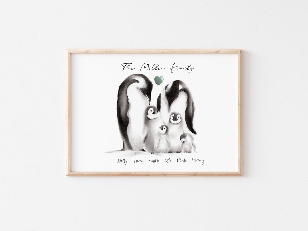 Personalized Penguin Family Art Print, Custom Penguin Family Name ...