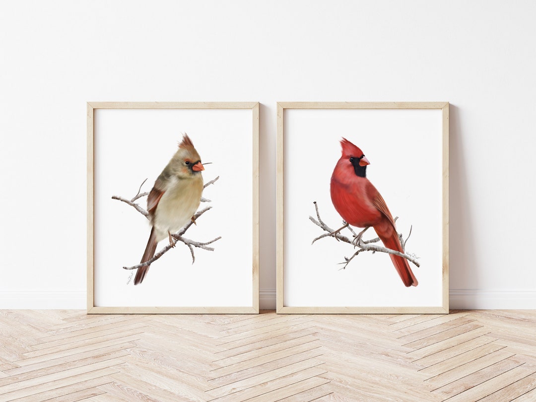 Cardinal Bird Art Prints, Set of 2 Bird Wall Decor, Nature Art Gift ...
