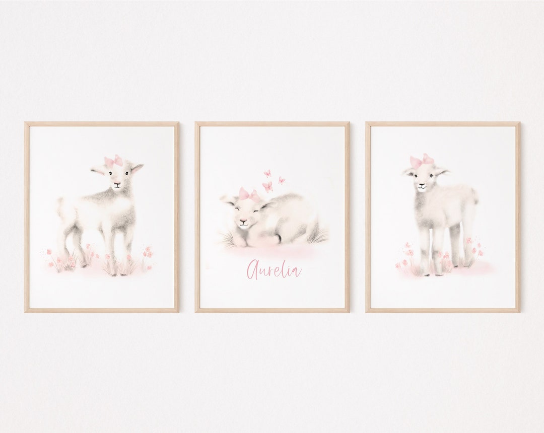 Blush Lamb Nursery Prints: Set of 3 Baby Girl Wall Art - Etsy