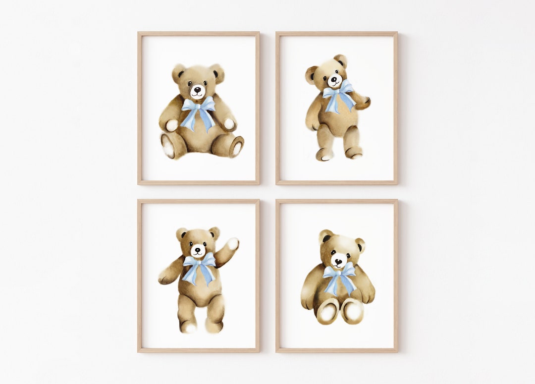 Teddy Bear Prints, Set of 4 Toy Teddy Art, Bear Nursery Wall Decor ...