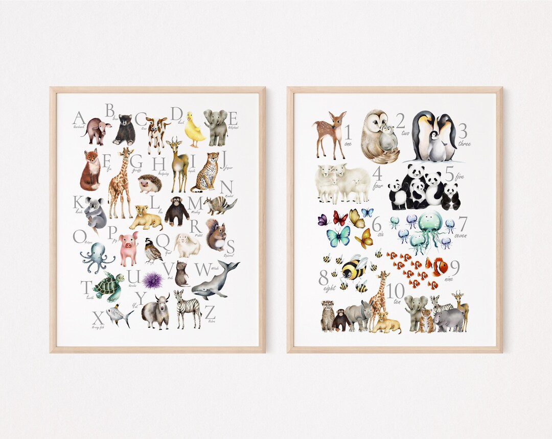 Animal Alphabet Number Print Set, Gender Neutral Baby Print, Animal ...