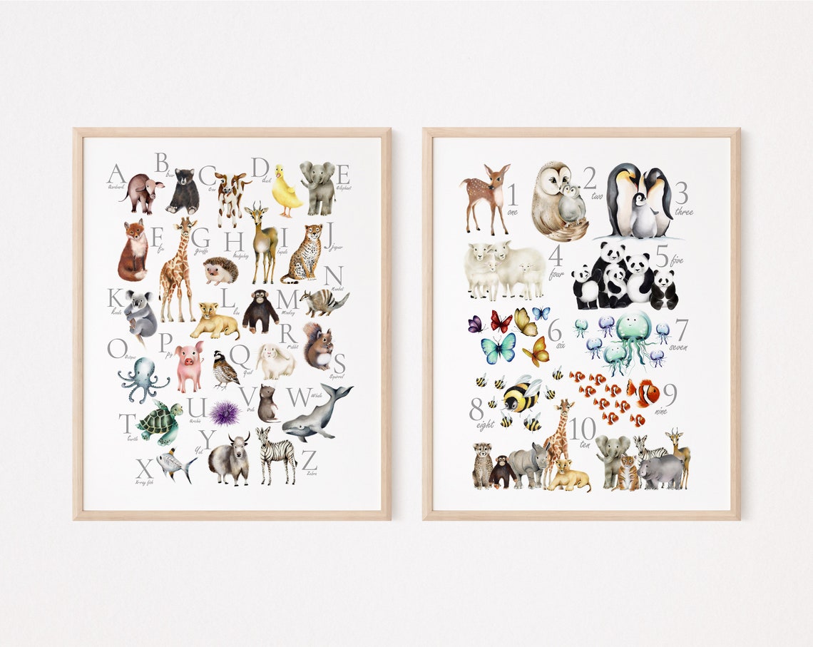 Animal Alphabet Number Print Set Gender Neutral Baby Print - Etsy