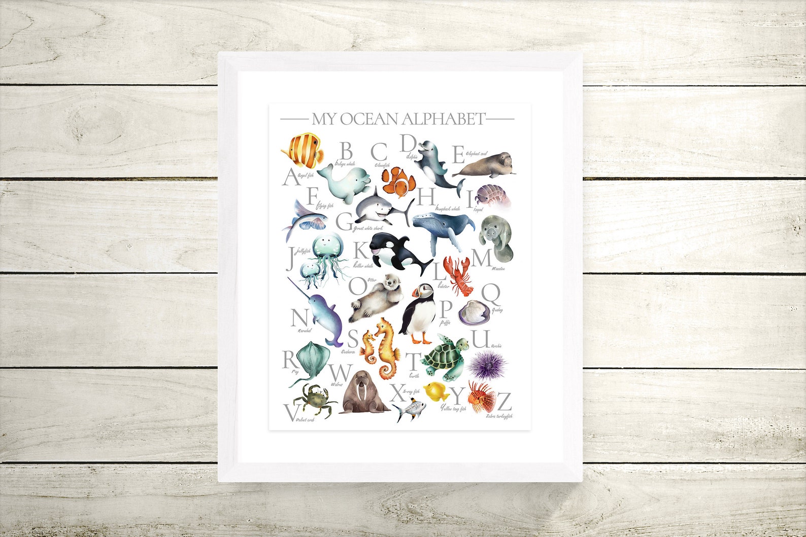 Ocean Alphabet Print Nautical ABC Poster Baby Sea Animal - Etsy