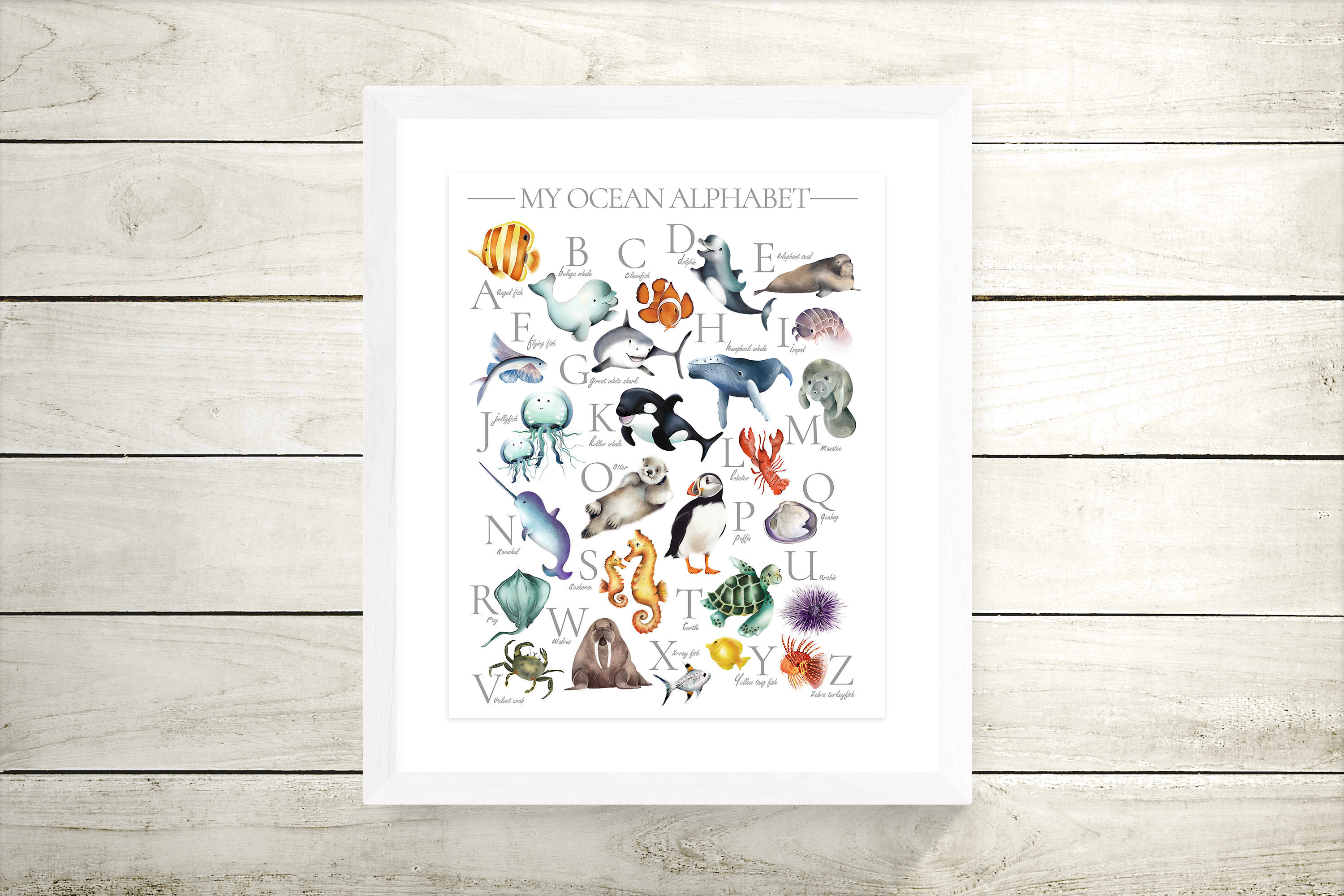 Ocean Alphabet Print Nautical ABC Poster Baby Sea Animal - Etsy