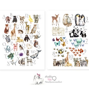 Animal Alphabet Number Print Set, Gender Neutral Baby Print, Animal ...