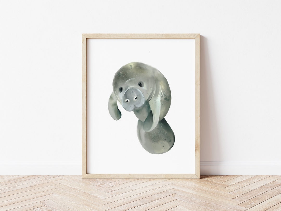 Manatee Wall Art, Florida Manatee Print, Ocean Nursery Print, Coastal ...
