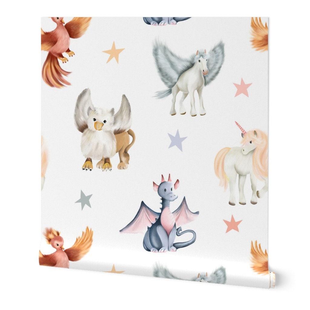 Mythical Creatures Wallpaper: Nursery Kids Room Peel and Stick - Etsy