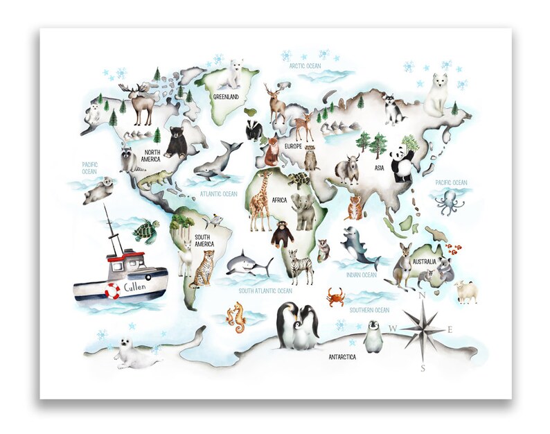 Personalized Kids World Map Nursery Print Baby Boy Nursery - Etsy