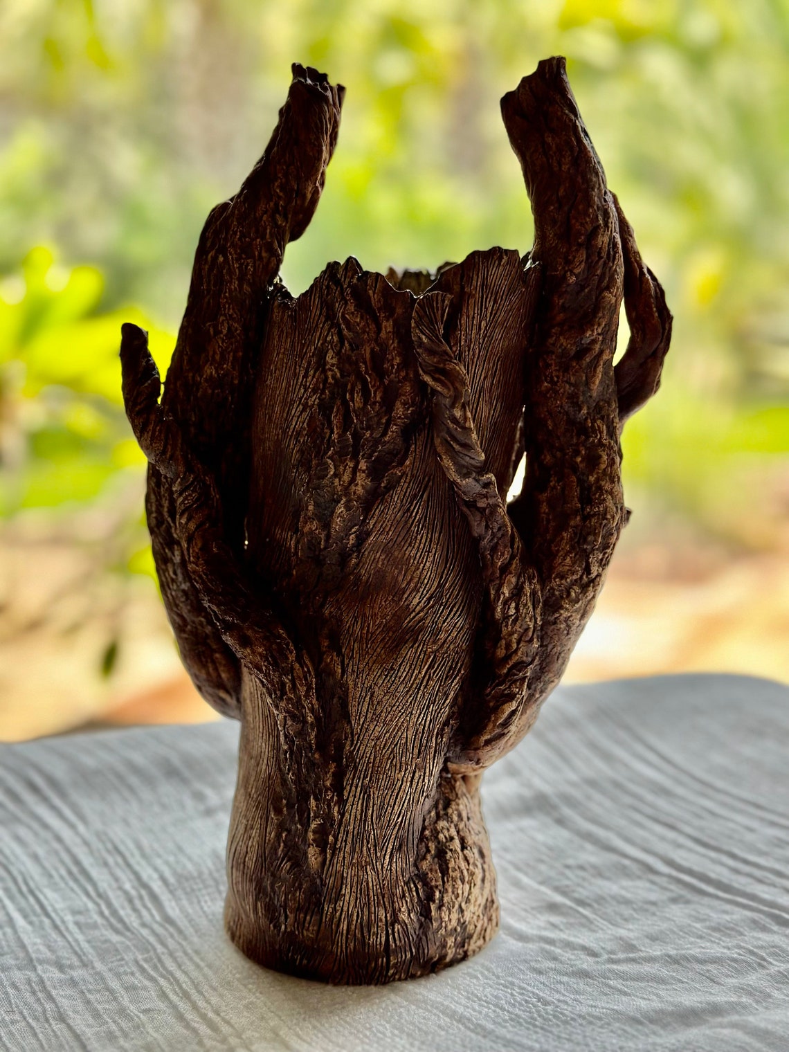 Tree Vase Ceramic Pottery Stump Vessel With Wooden Texture Hand ...