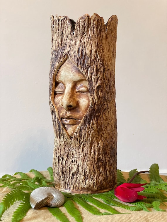 Tree Vase Ceramic Pottery Stump Vessel With Wooden Texture | Etsy
