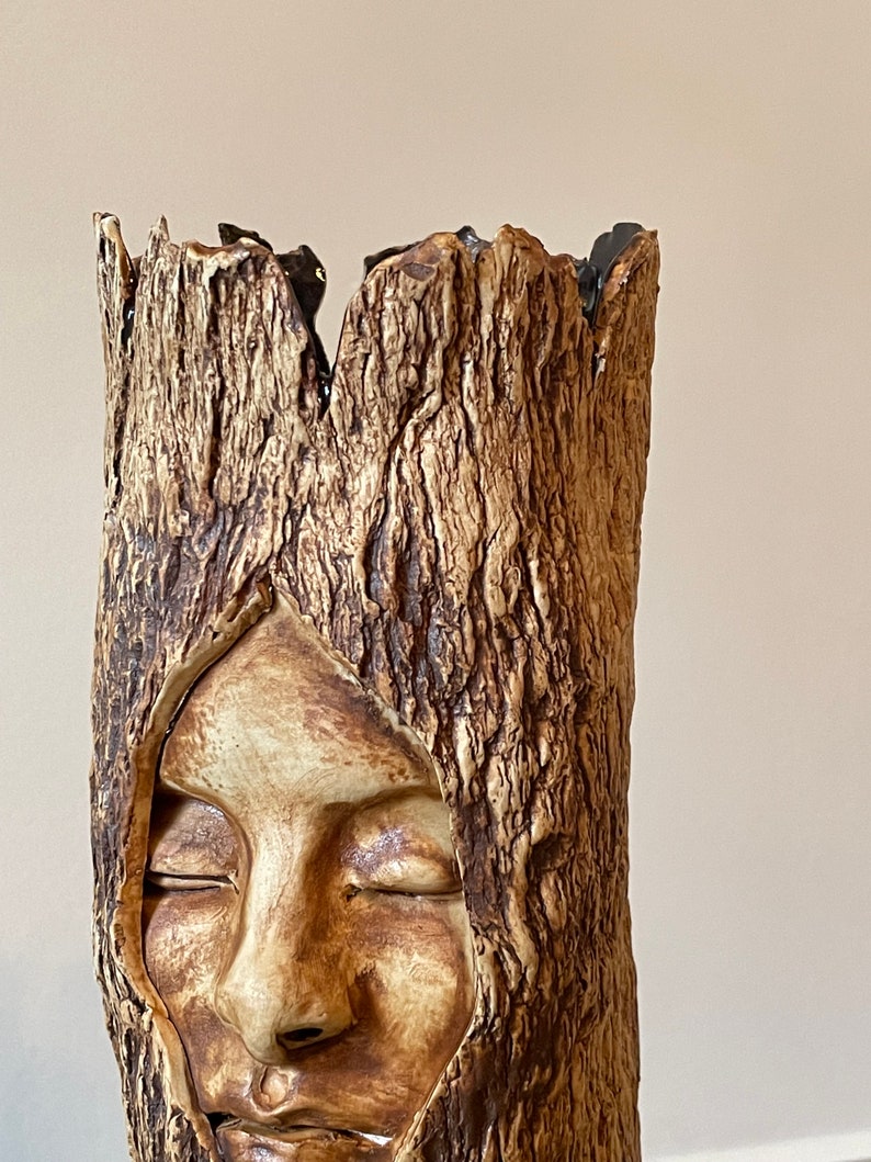 Tree Vase Ceramic Pottery Stump Vessel With Wooden Texture | Etsy