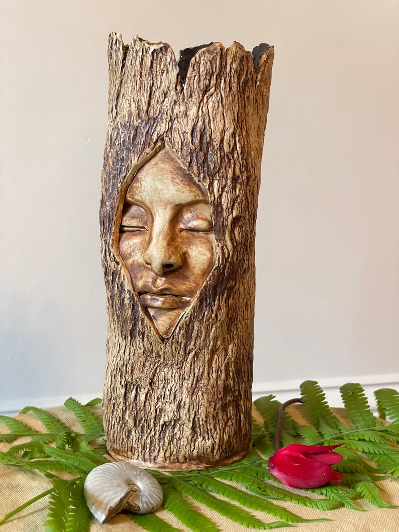 Tree Vase Ceramic Pottery Stump Vessel With Wooden Texture | Etsy