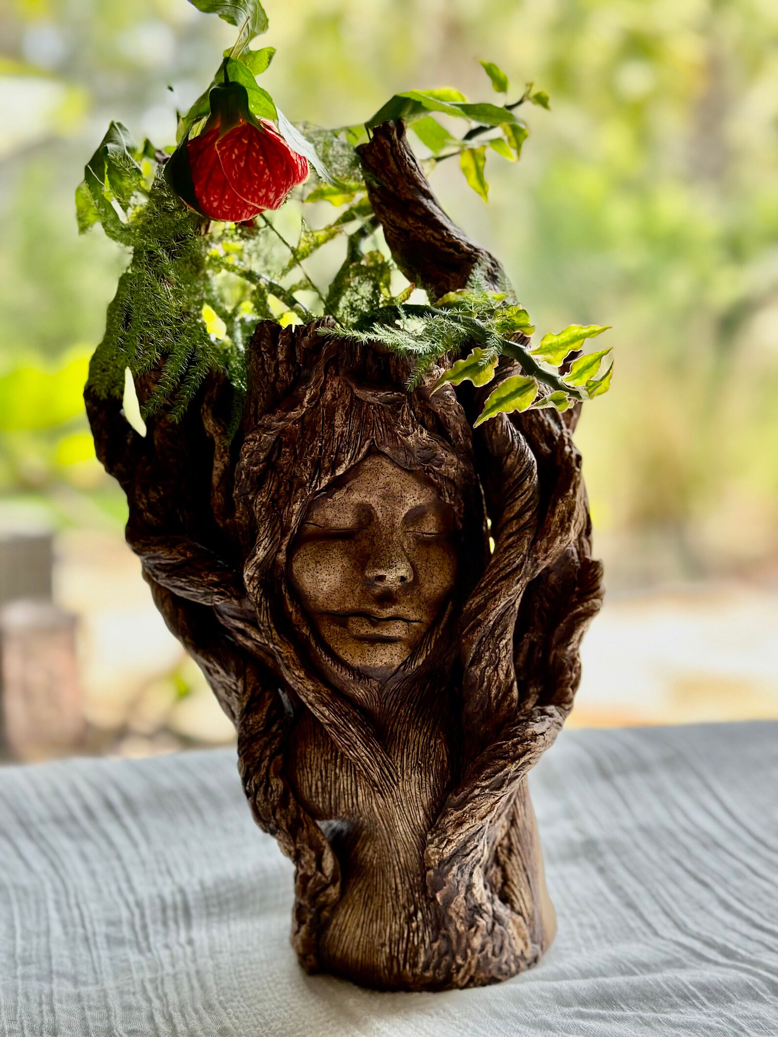 Tree Vase Ceramic Pottery Stump Vessel With Wooden Texture - Etsy