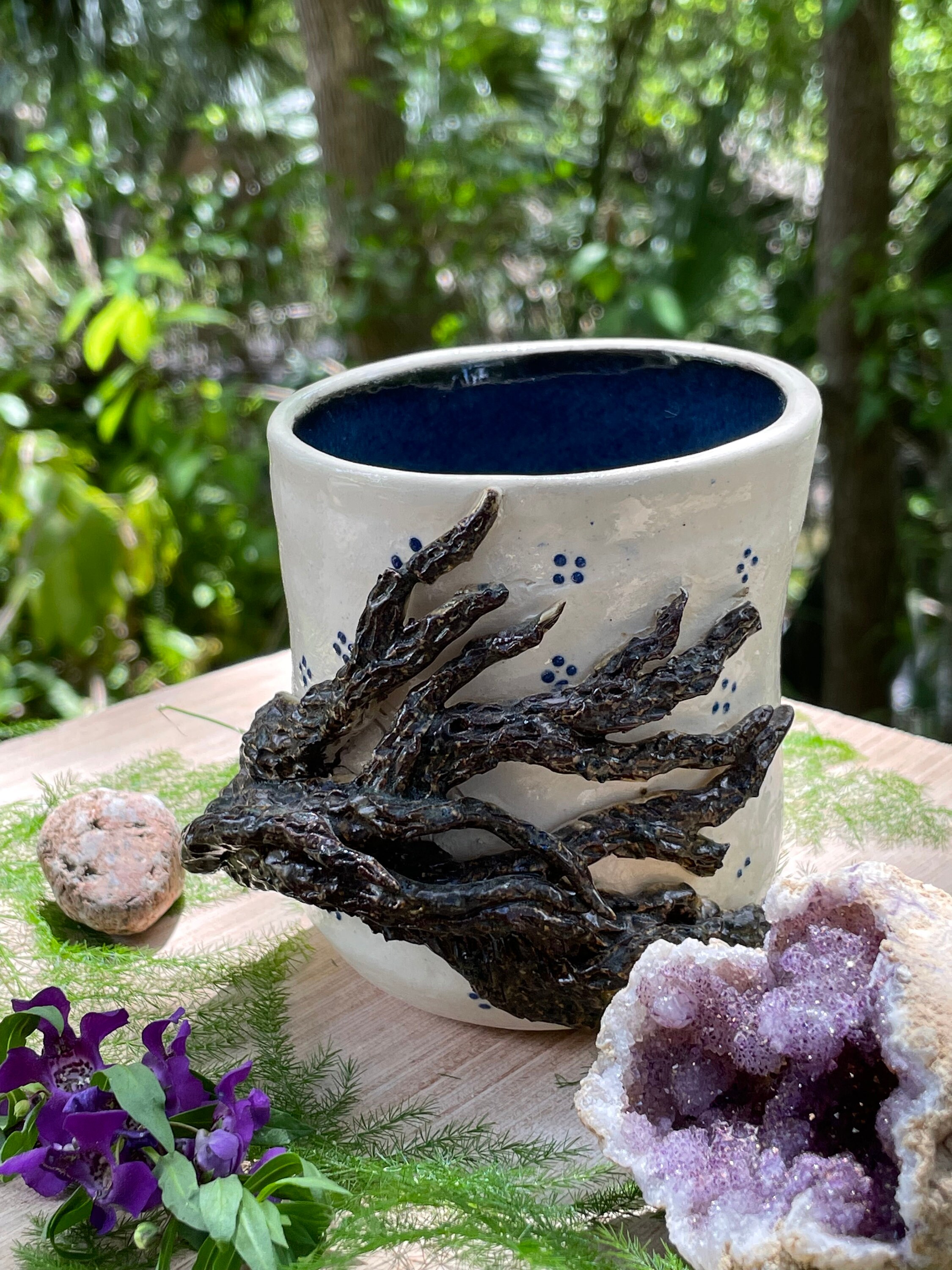 Tree Branch Pottery Cup Ceramic Sipper Bark Texture Wine or Tea Cup for ...