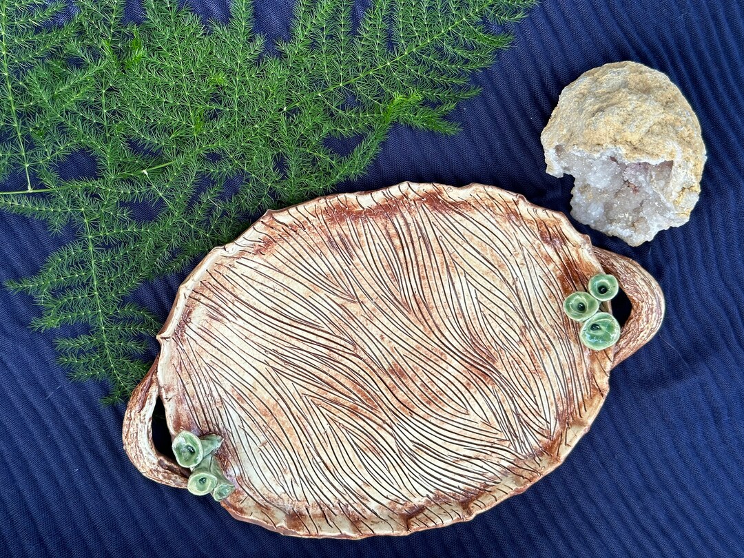 Tree Dish Wood Grain Green Lichen Ring Dish Trinket Plate Decorative Pottery Handmade One of a ...