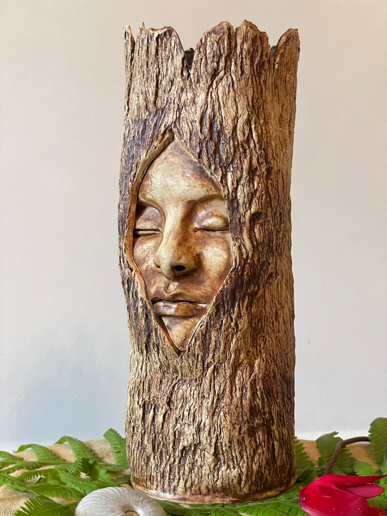 Tree Vase Ceramic Pottery Stump Vessel With Wooden Texture | Etsy