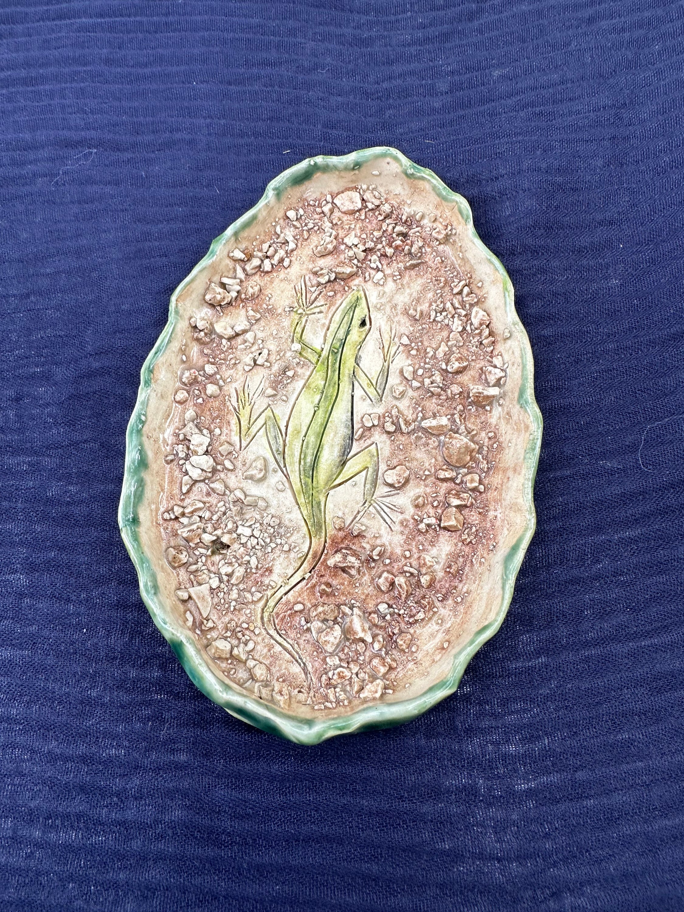 Anole Lizard Ceramic Tray With Sand Texture Hand Painted Hand Made One ...