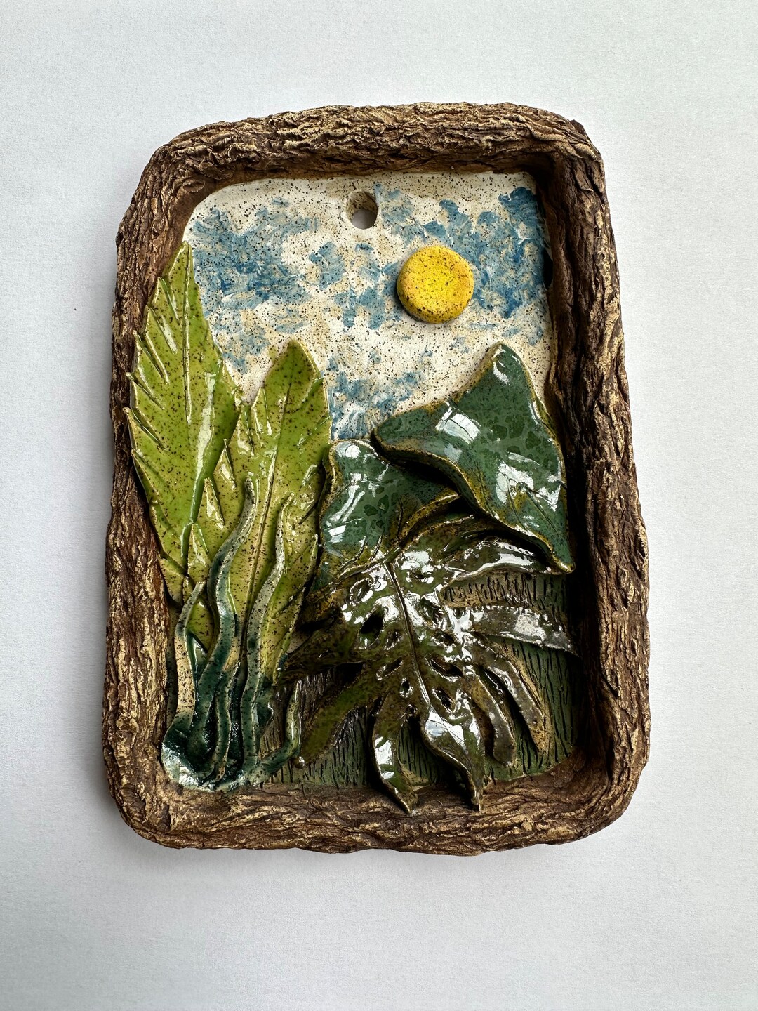 Monstera Decor Elephant Ear Wall Sculpture Plant Plaque Ceramic ...