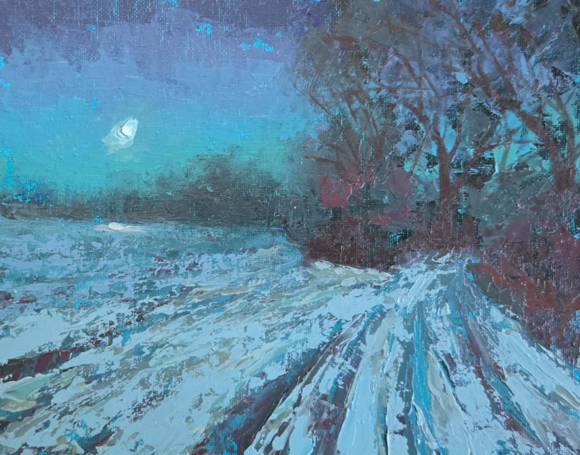 Winter Moon - Oil Painting - Impressionist Landscape Original Art ...