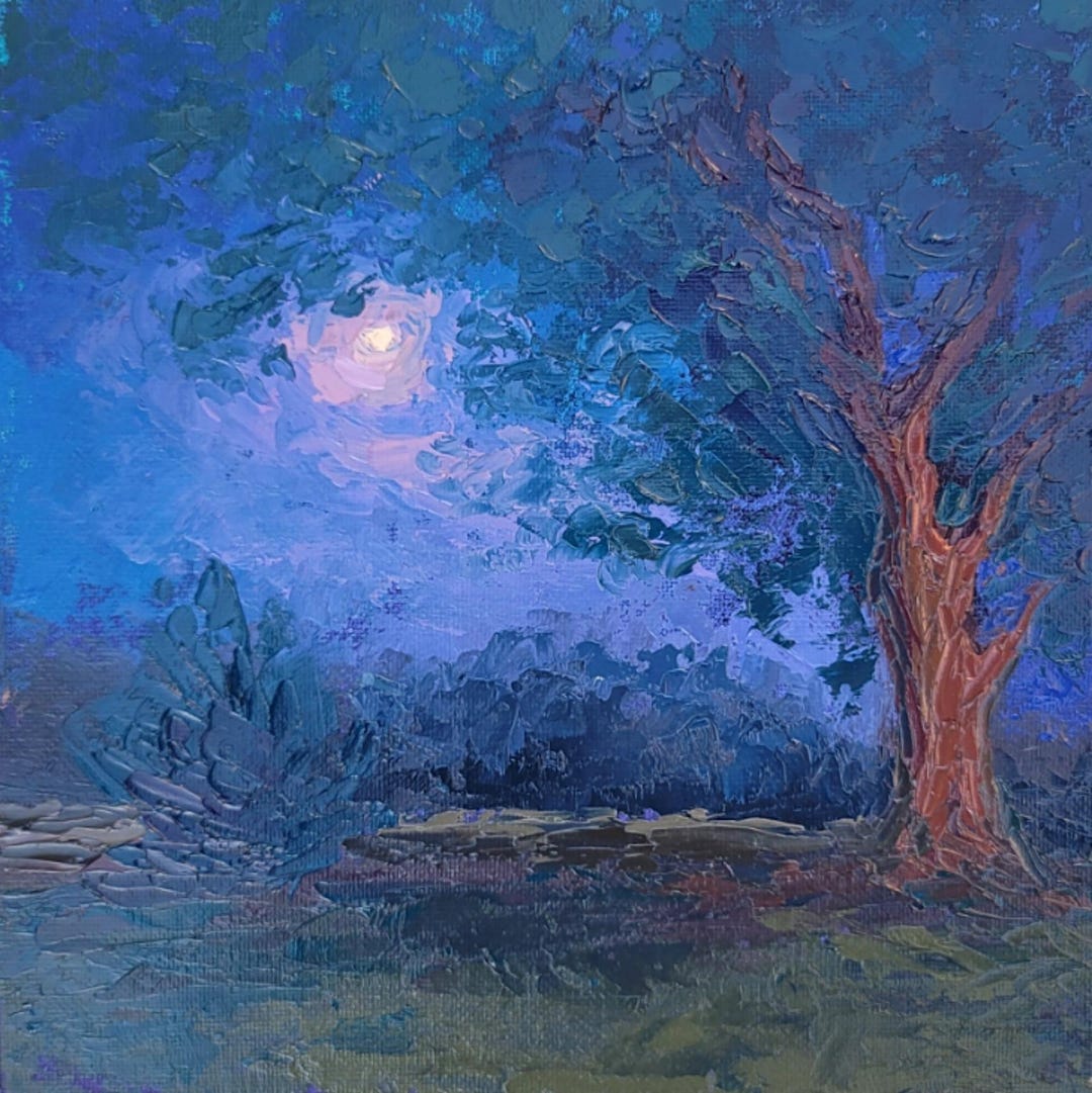 Pink Moon - Oil Painting - Impressionist Landscape Original Art ...