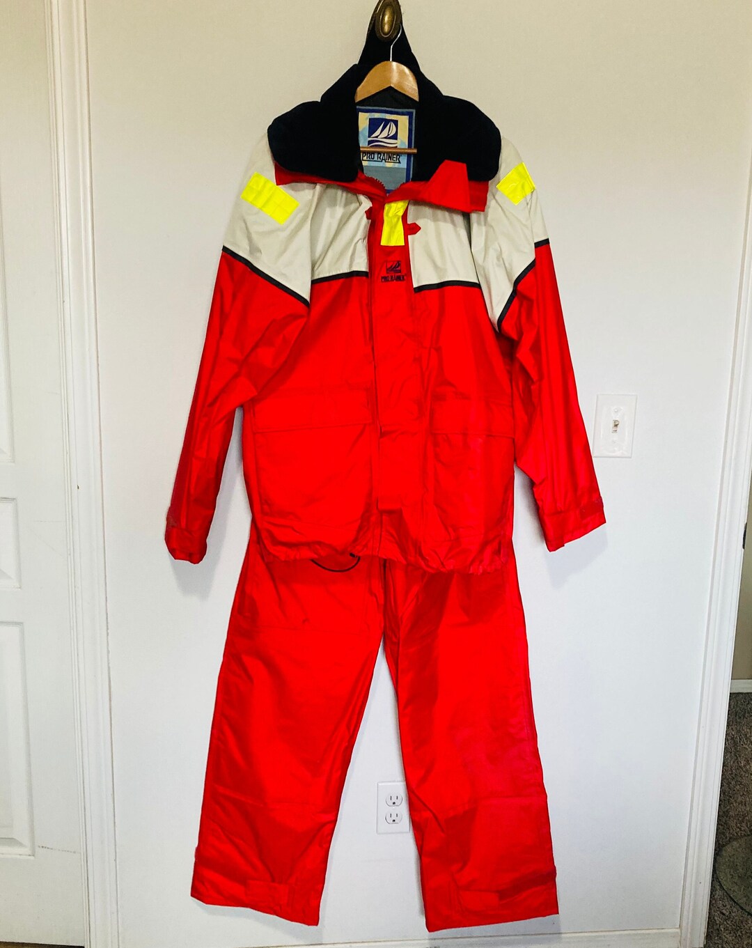 Mens Red Marina Boating Coat Set Coast Guard Style 2-piece Overalls and ...