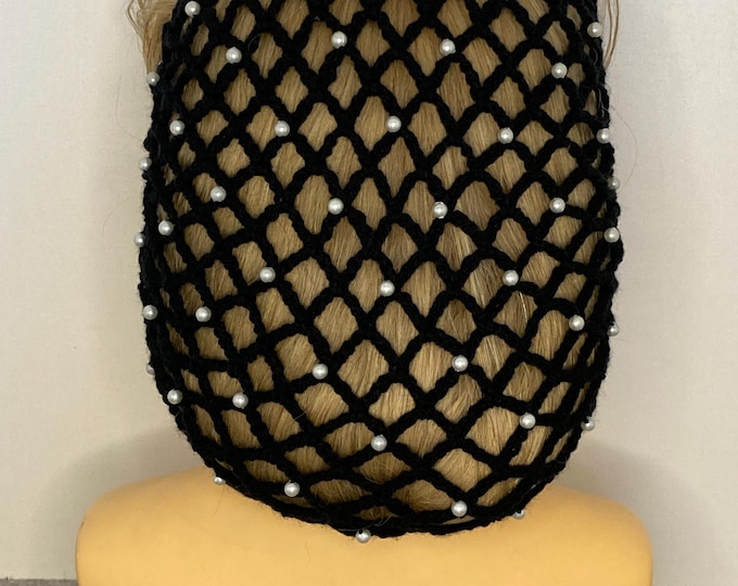 Hair 1-2 Inches BELOW the Shoulders Beaded Hair Snood Black & Silver ...