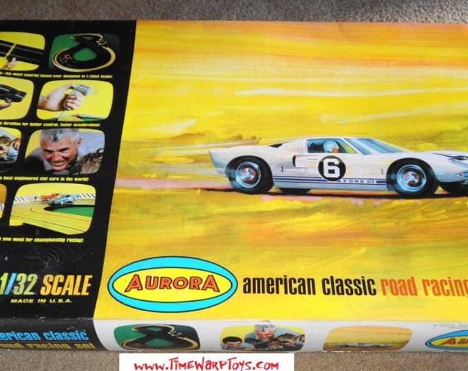 1965 AURORA A-JET Road Racing 1/32 Complete 2 LANE Slot Car Track Set ...