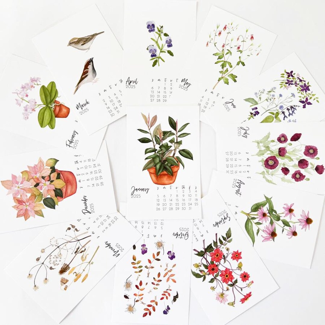 2025 Botanical Watercolor Desk Calendar - Etsy