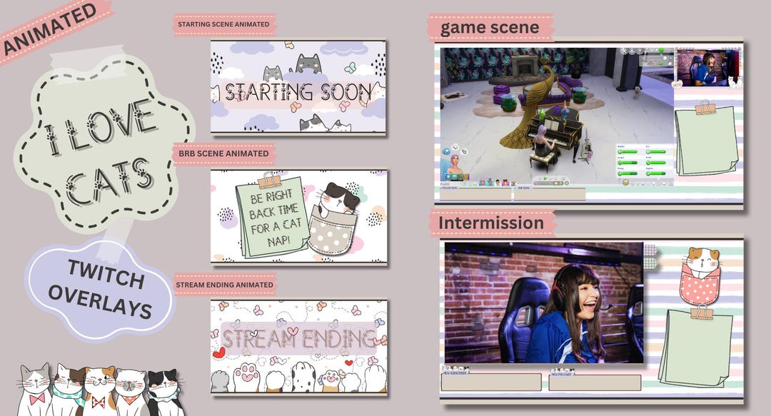 I Love Cats, Twitch Overlays, Scenes - Etsy