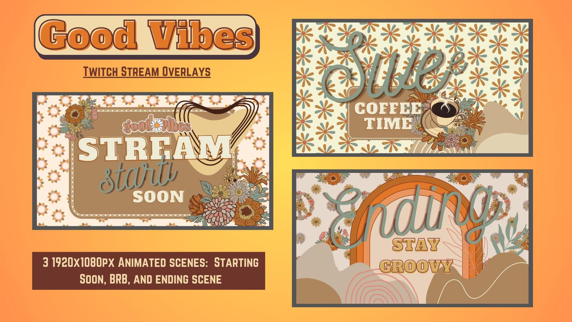 Twitch Stream Scenes and Overlays, Good Vibes Retro Stream Elements. - Etsy