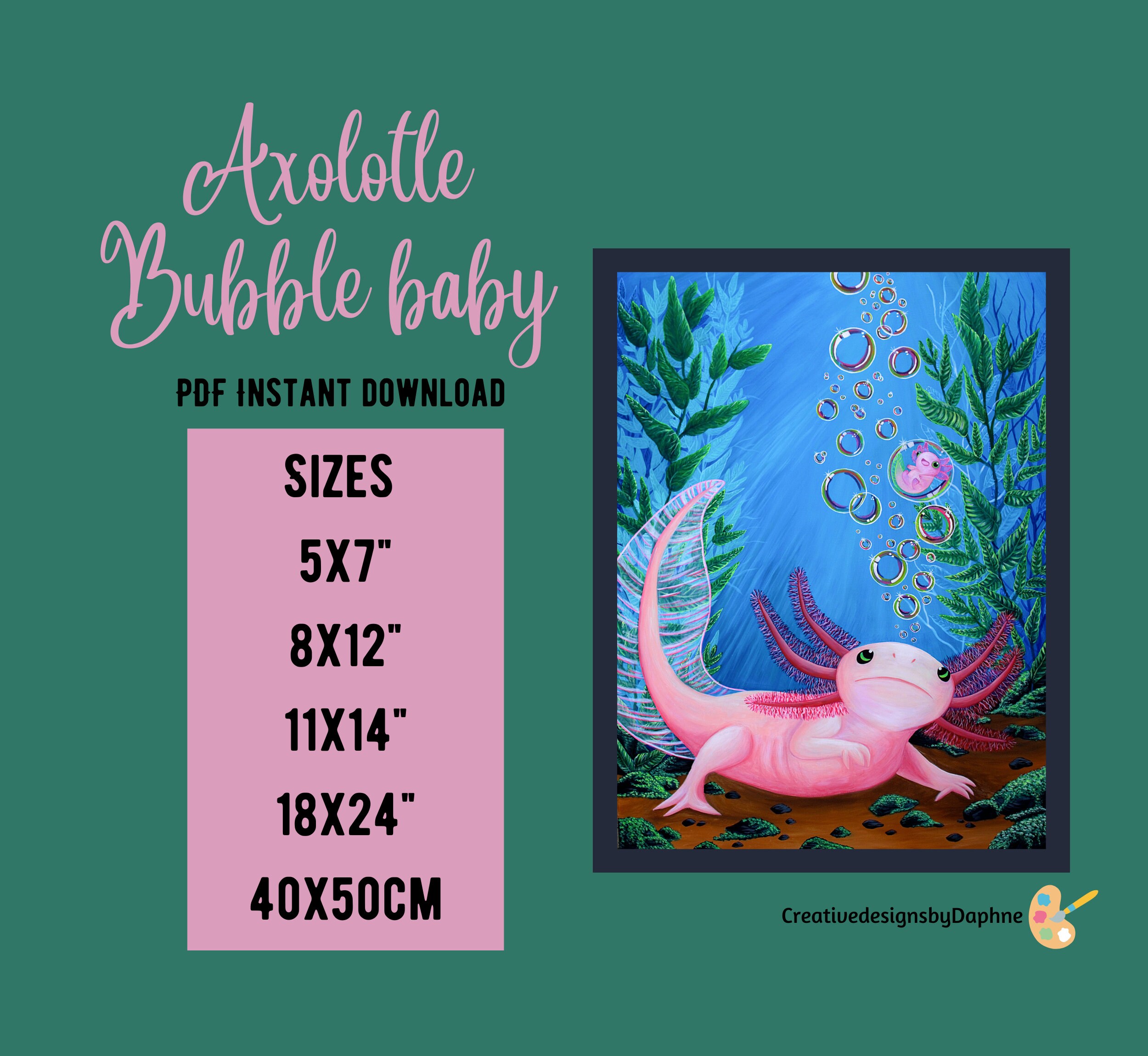 Axolotl Wall Art, Pdf Download, High Resolution, Print, Axolotl Art ...
