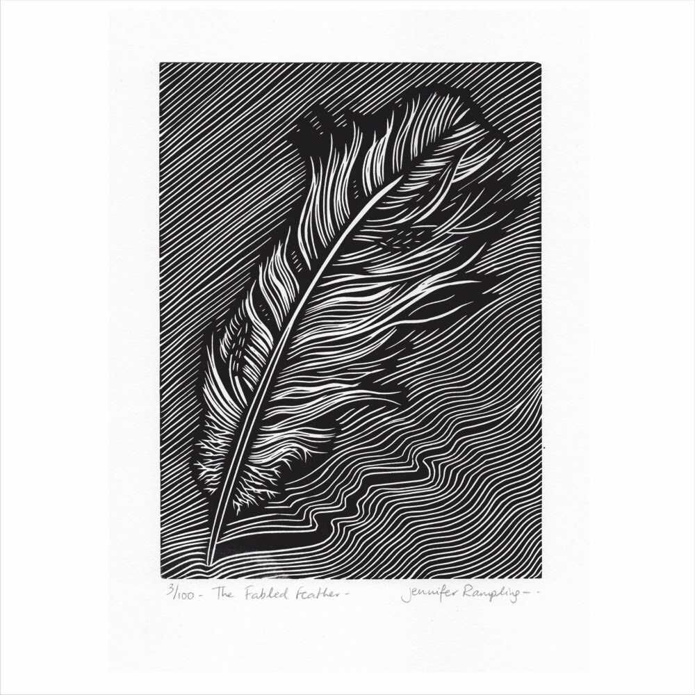 Feather Lino Print 'the Fabled Feather' by Jennifer Rampling - Etsy