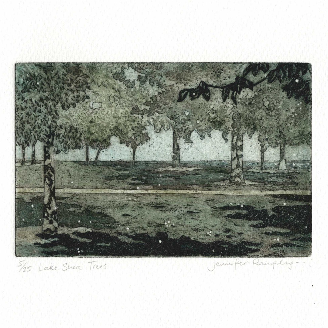 Lake Shore Trees - Tree Etching by Jennifer Rampling - Etsy