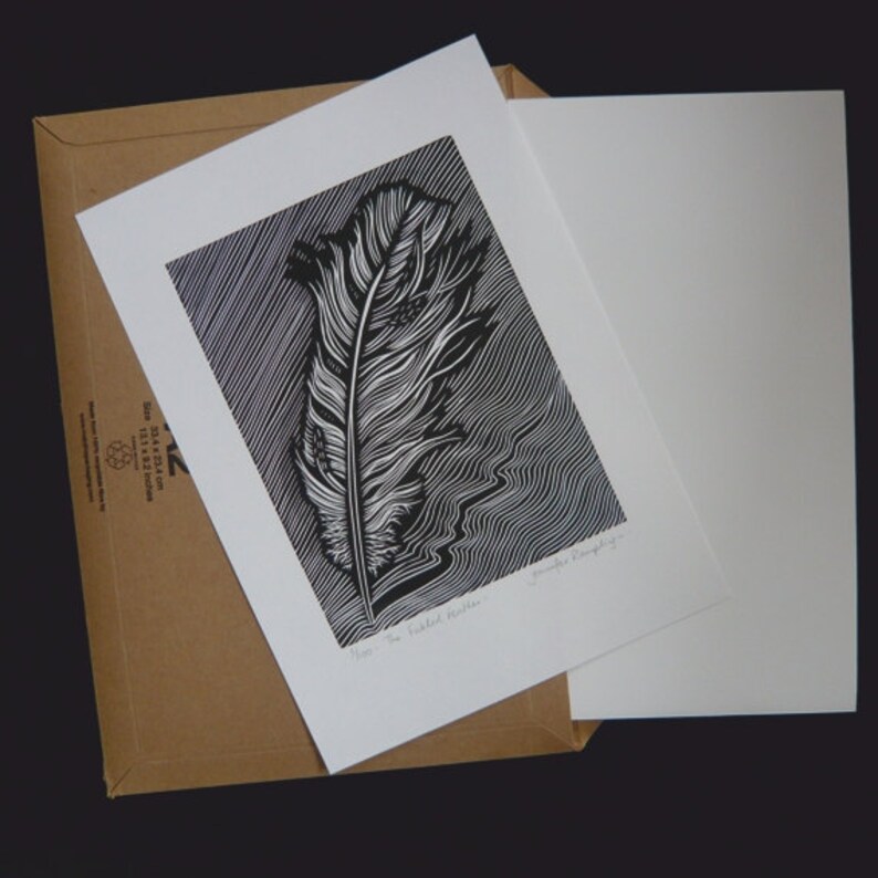 Feather Lino Print 'the Fabled Feather' by Jennifer Rampling - Etsy