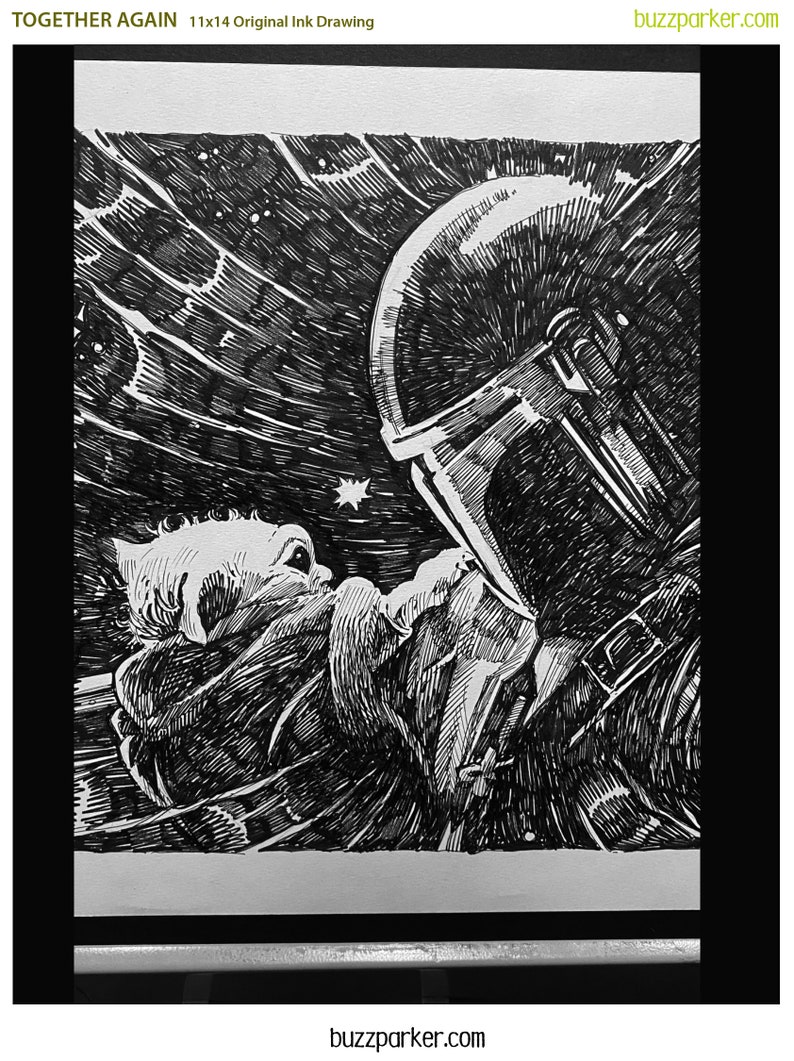 Mando and Grogu Original Ink Drawing, Star Wars Art (11x14) - Etsy