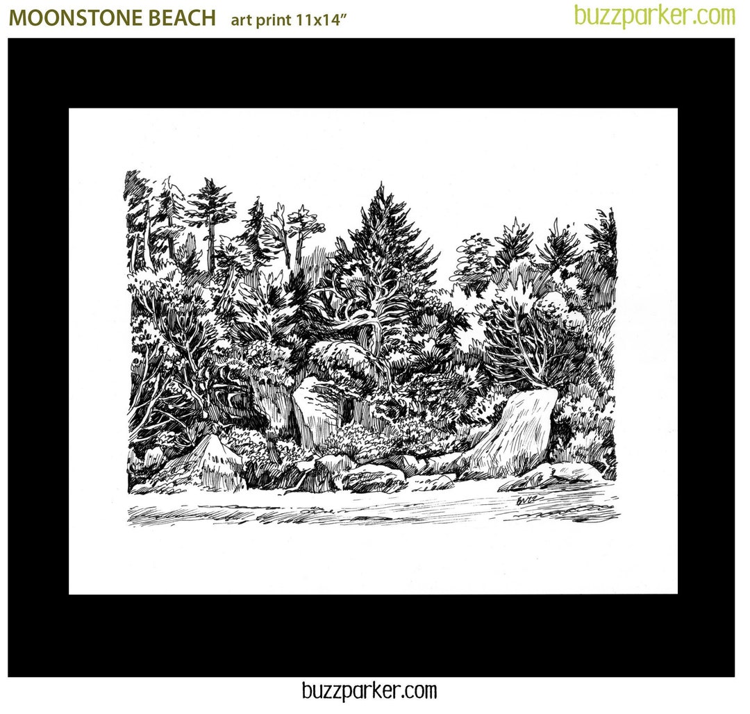 Moonstone Beach 10/50 11x14 Ink Drawing Art Print by Buzz Parker ...