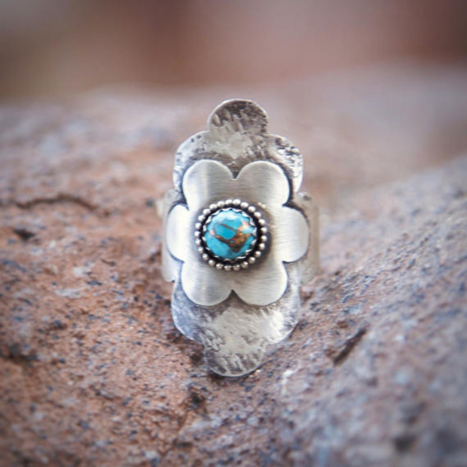 Turquoise Flower Statement Ring - as Seen on Fuller House - Etsy