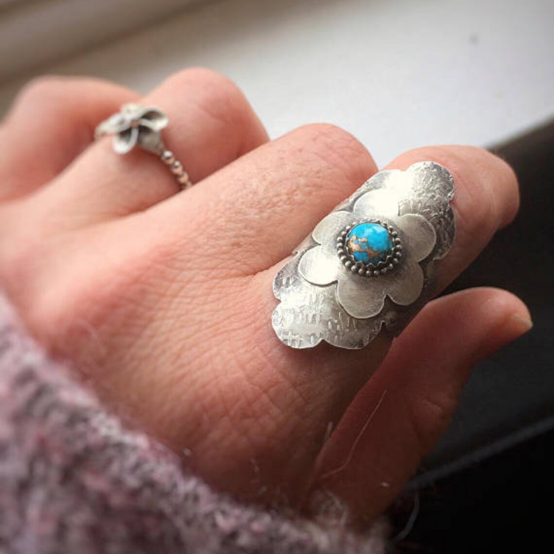 Turquoise Flower Statement Ring - as Seen on Fuller House - Etsy