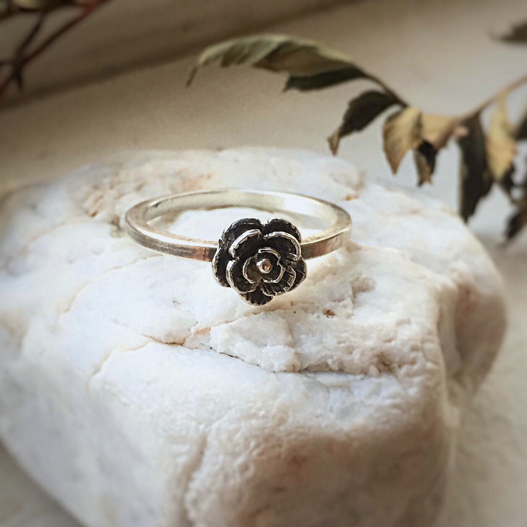 Silver Rose Ring, Sterling Stacking Ring, Rose Bud Ring, Botanical ...