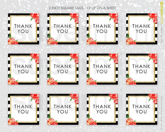 Pop Fizz Clink Gold Glitter Stripes With Roses 2x2 Thank - Etsy