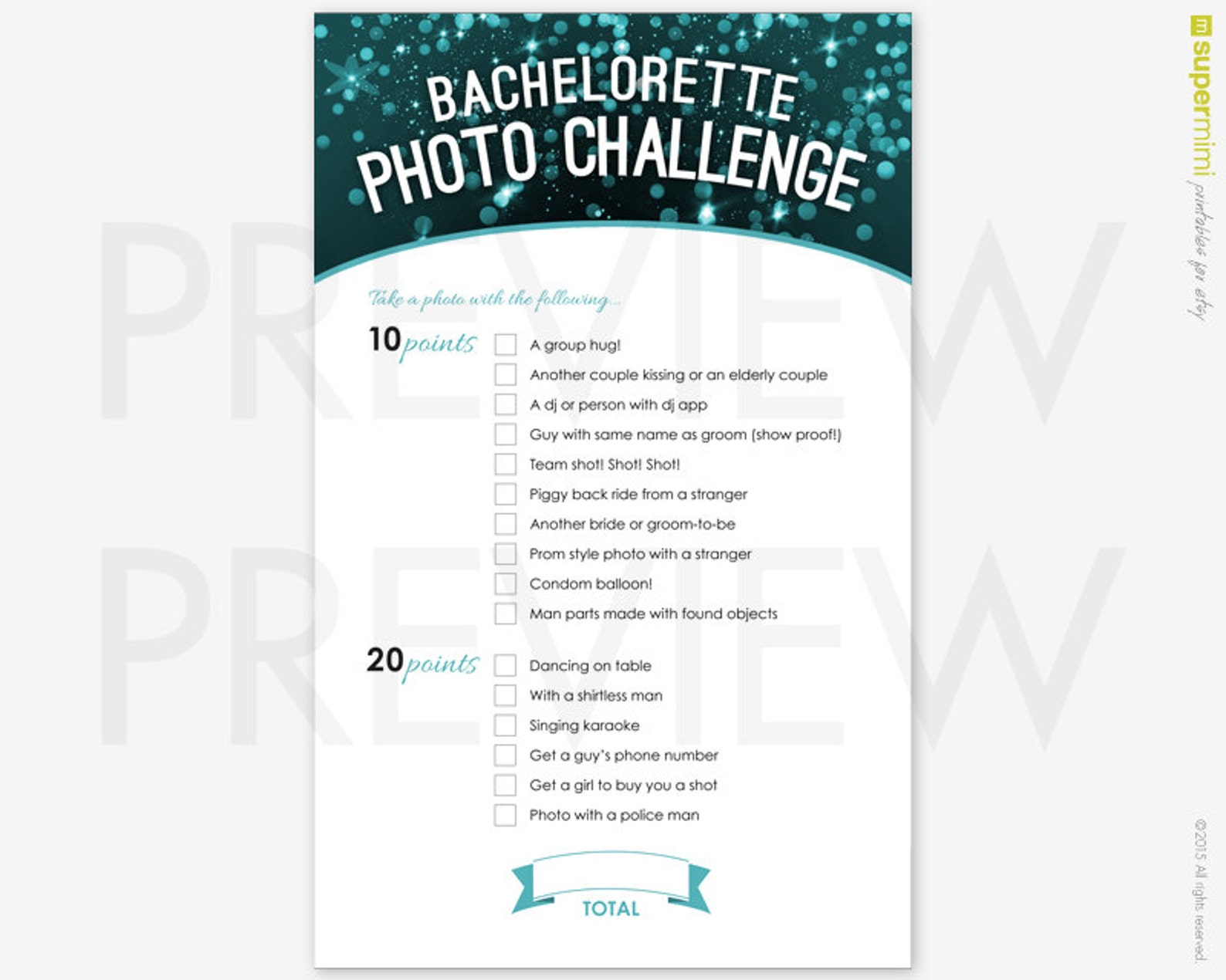Bachelorette Party Game Cards Sparkly Turquoise Black Set of 3 - Etsy