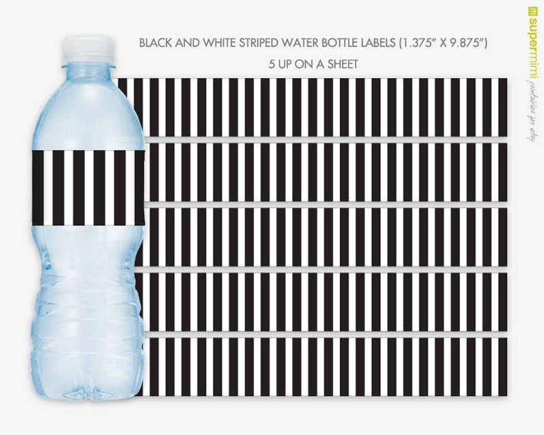 Black and White Stripes Water Bottle Wrapper Labels / Instant | Etsy