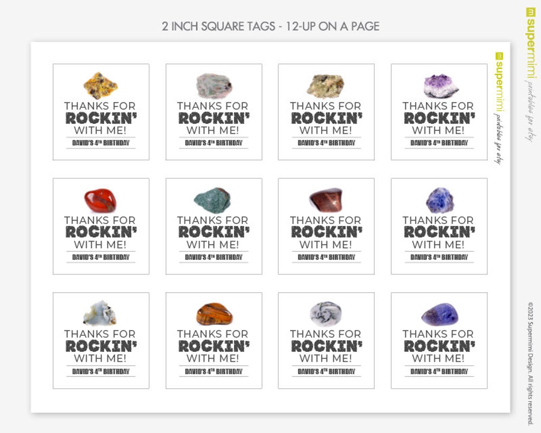 Colorful Rocks Geology Themed 2 Inch Square Thank You Favor Tags ...