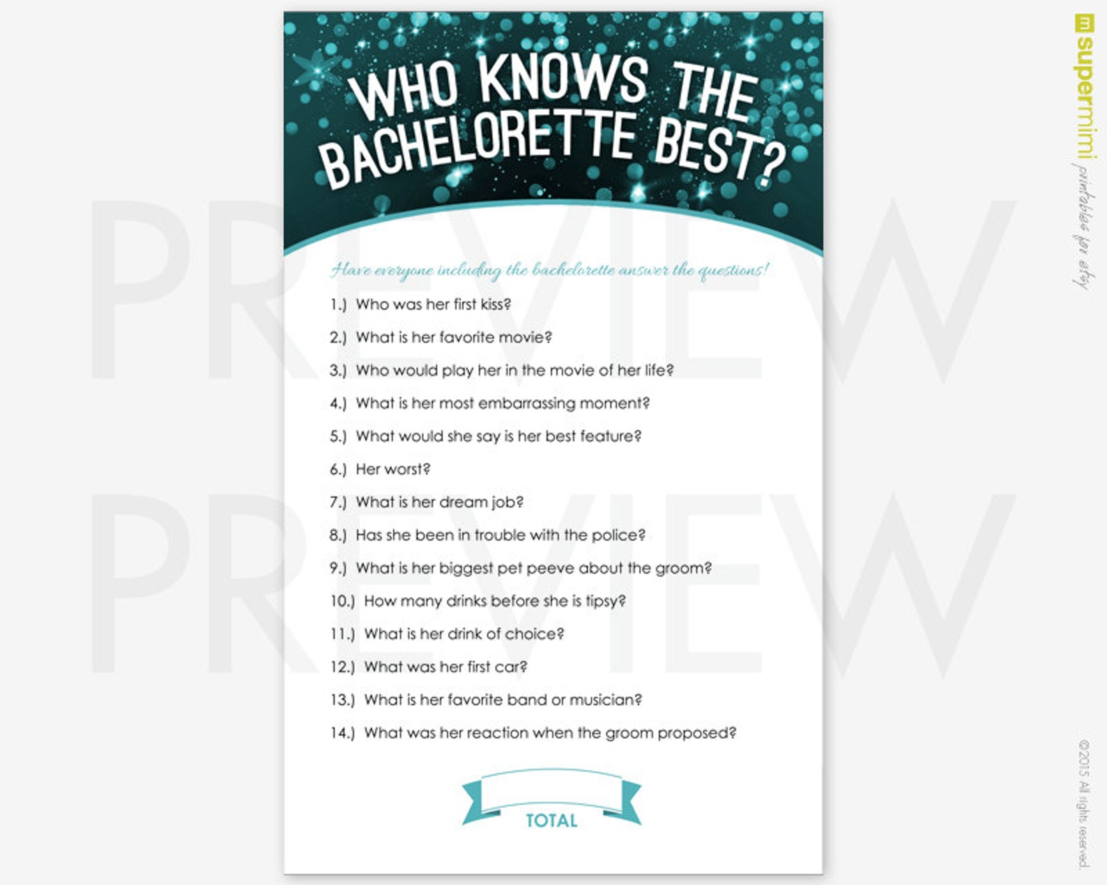 Bachelorette Party Game Cards Sparkly Turquoise Black Set of 3 - Etsy