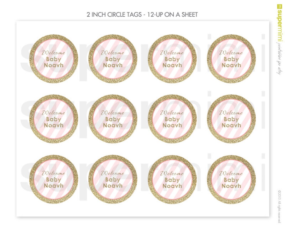 Customized Gold Glitter and Pink Stripes 2 Inch Round Labels ...