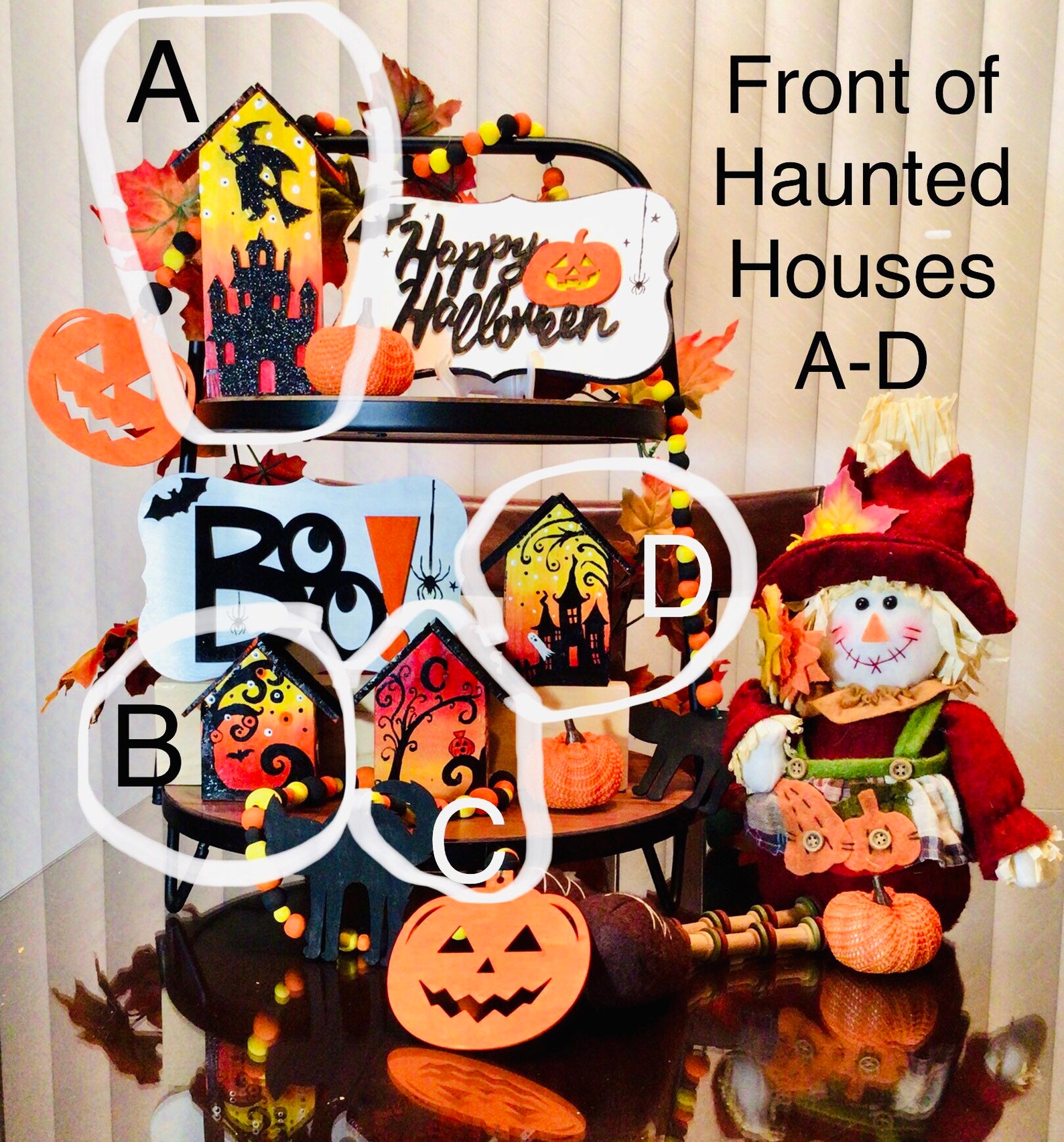 Spooky Halloween Wood Block Haunted House / Tiered Tray Decor Set ...