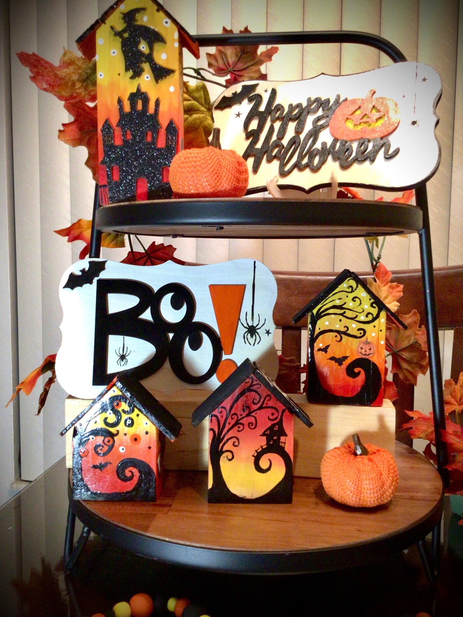 Spooky Halloween Wood Block Haunted House / Tiered Tray Decor Set ...