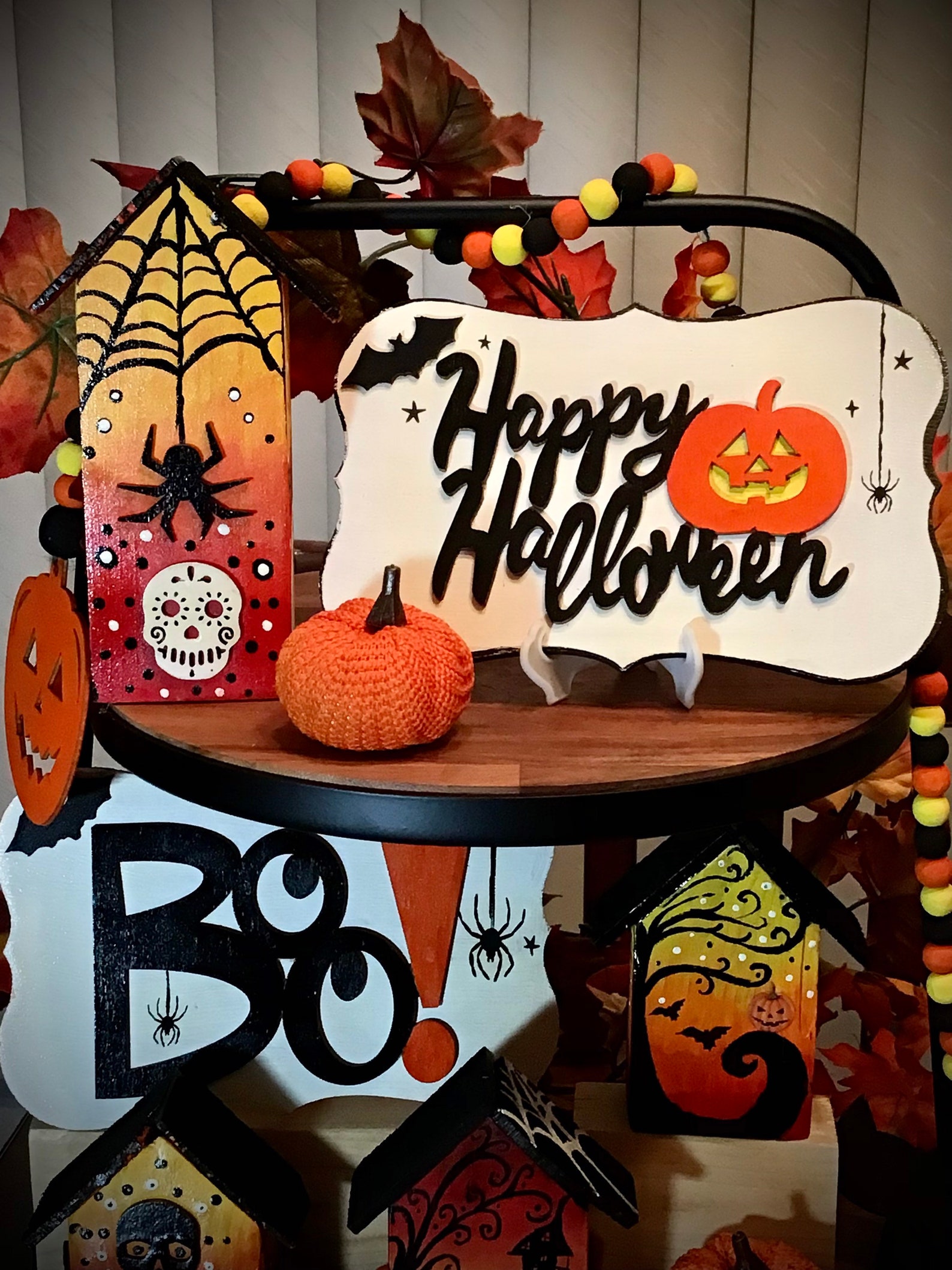 Spooky Halloween Wood Block Haunted House / Tiered Tray Decor Set ...